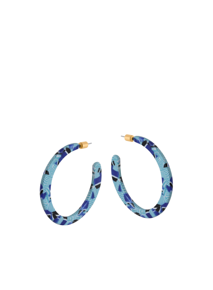 Big Metal Emma Resin Statement Cut Out Hoops in Blue